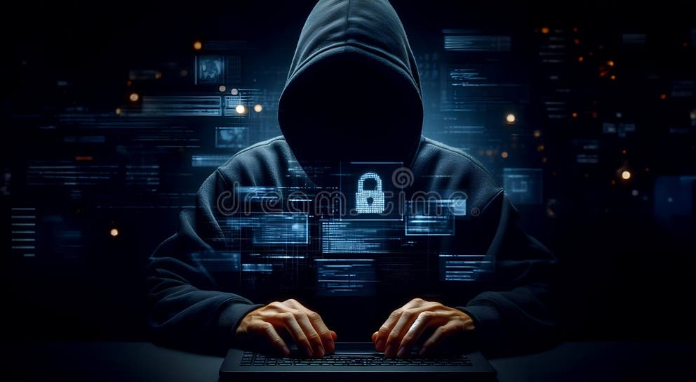 Hacker in Hoodie Dark Theme Cybersecurity Vulnerability. Generative Ai ...