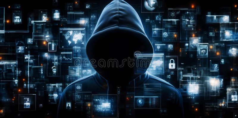 Hacker in Hoodie Dark Theme Cybersecurity Vulnerability. Generative Ai ...