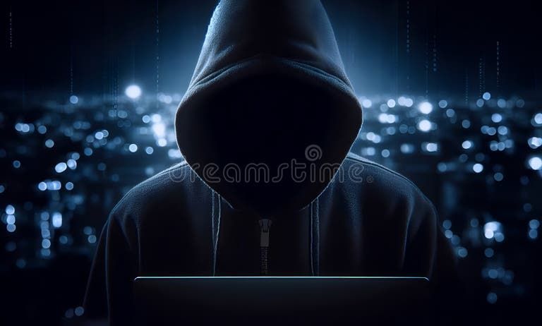 Hacker in Hoodie Dark Theme Cybersecurity Vulnerability. Generative Ai ...