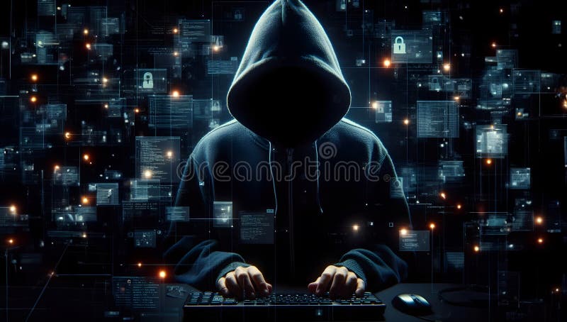 Hacker in Hoodie Dark Theme Cybersecurity Vulnerability. Generative Ai ...