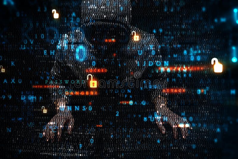Hacker in Hoodie Dark Theme Stock Photo - Image of code, criminal ...