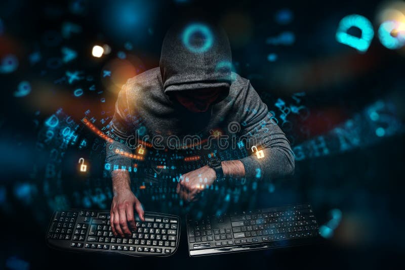 Hacker in Hoodie Dark Theme Stock Image - Image of concept, hack: 153403869