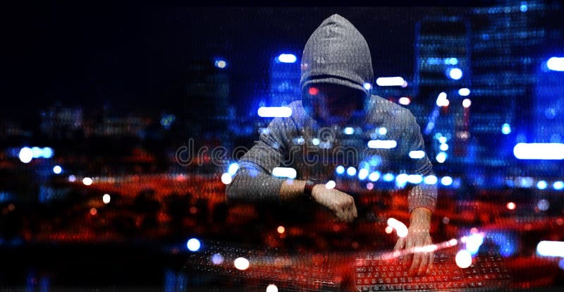 Hacker in Hoodie Dark Theme Stock Image - Image of thief, anonymous ...