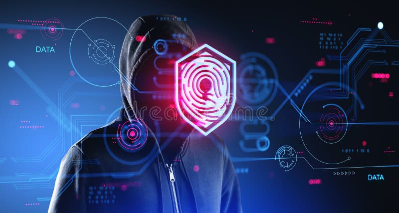 Hacker in Hoodie, Data Protection Interface Stock Image - Image of ...