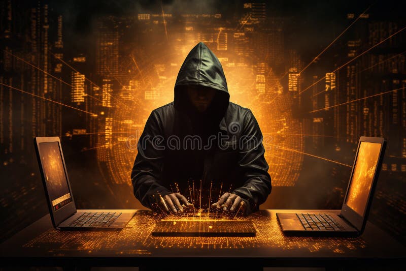 Hacker in a Hoodie Hacks Computer Networks, Cybersecurity Concept Stock ...