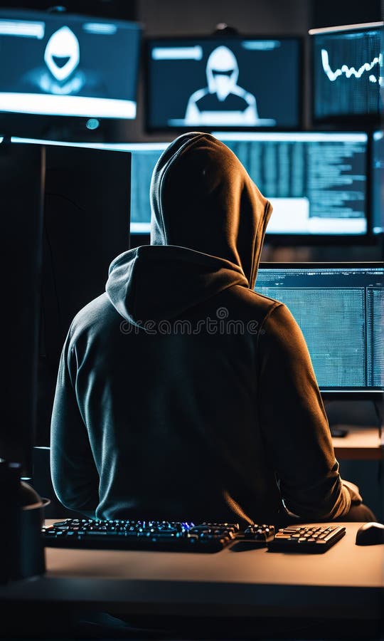 Hacker in a Hoodie and a Hood Hacker in a Hoodie and a Hood Cyber Hacker in Data Attack Stock ...