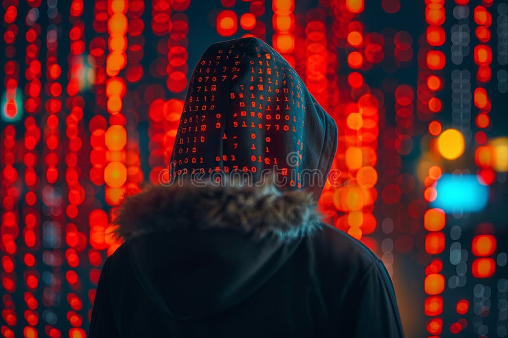 Hacker in Hoodie Standing in Front of Binary Code Stock Photo - Image of illegal, anonymity ...