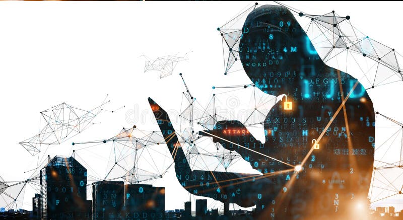 Crypto Hacker With Laptop And Bitcoins . Concept Of Internet Criminal ...