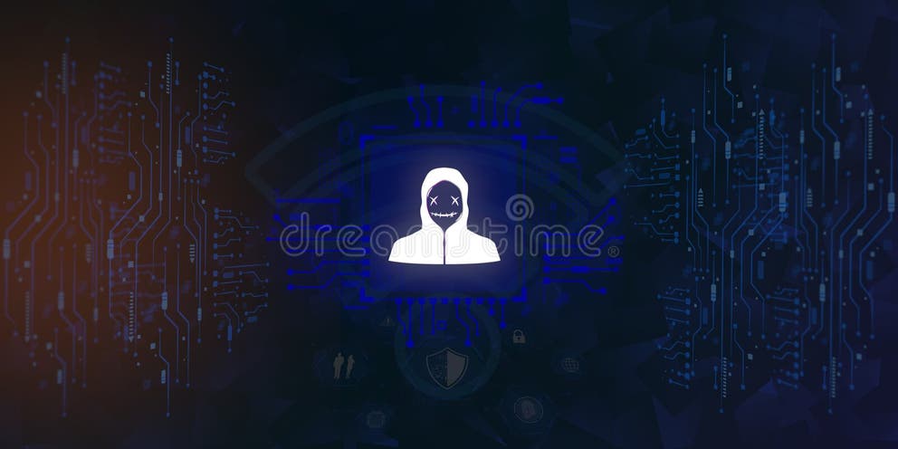 Hacker Icon On Circuit Diagram Abstract Pattern Cyber Security Concept Stock Illustration