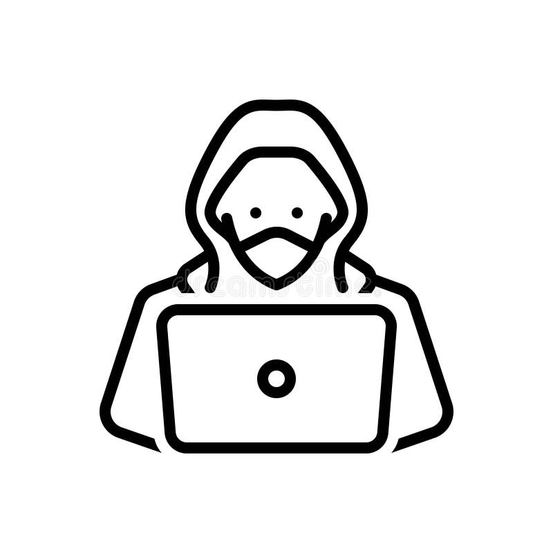 Black Line Icon for Hacker, Criminal and Laptop Stock Vector ...