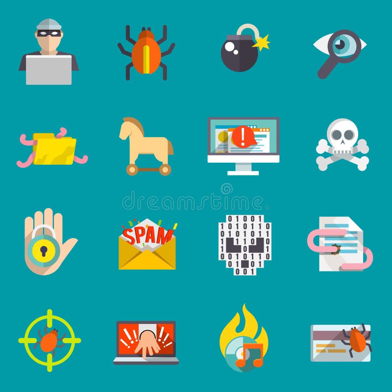 Hacker icons set flat stock vector. Illustration of crime - 46133286