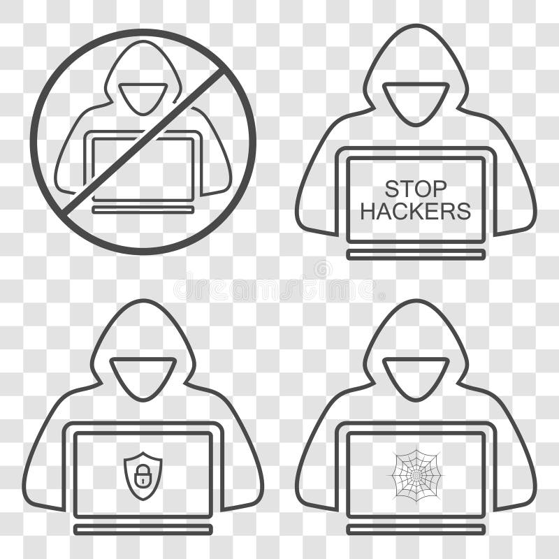 Hacker Icons.Hacker with Laptop, Hacking the Internet, Concept Stock ...