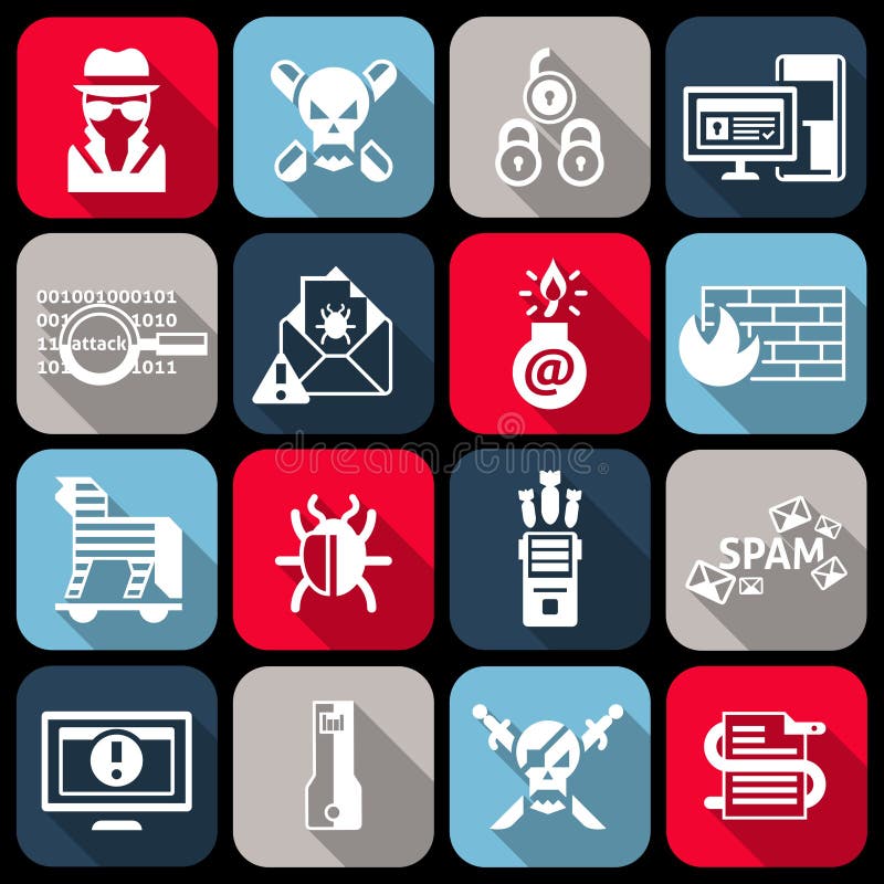 Hacker icons set flat stock vector. Illustration of crime - 46133286
