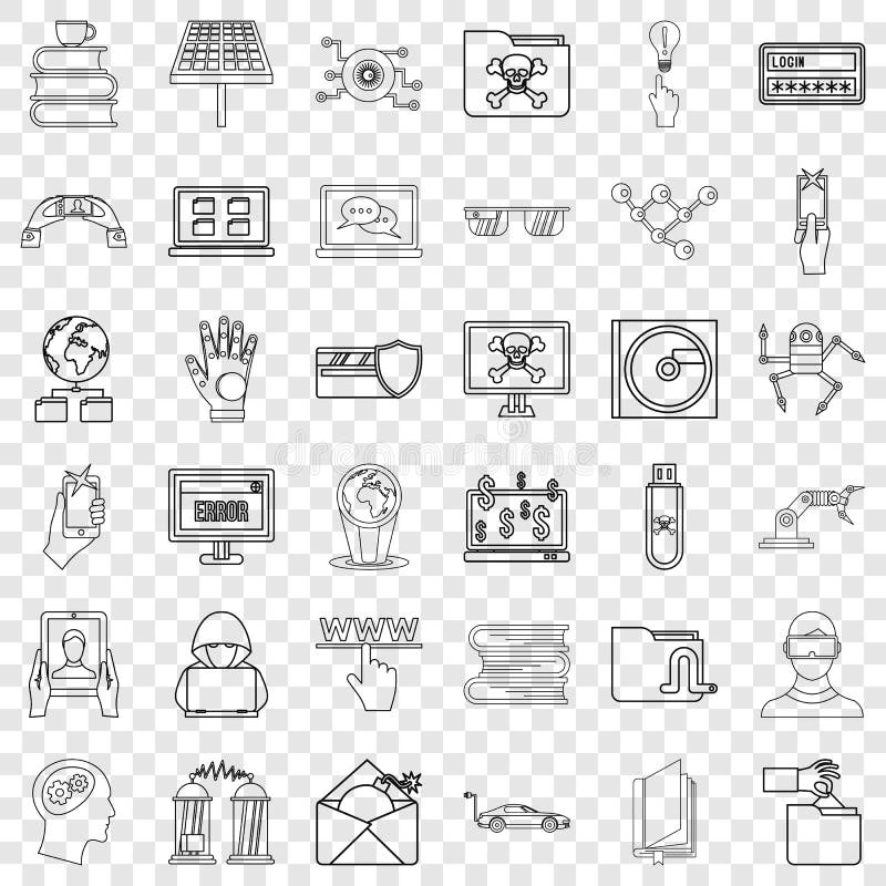 Hacker Icons Set, Outline Style Stock Vector - Illustration of robot, file: 152857877