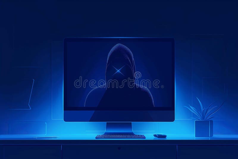 A Hacker Image Displayed on Computer Screen Stock Illustration ...