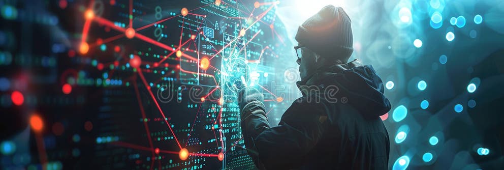 A Hacker Interacts with Complex Data Visualizations and Glowing ...