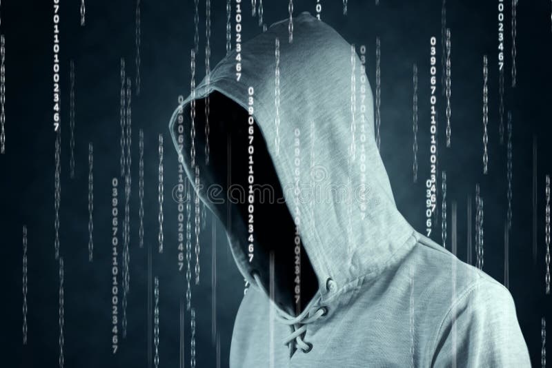 Hacker Isloated on Black with Binary Codes on Background Stock Image ...