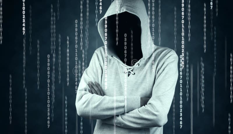 Hacker Isloated on Black with Binary Codes on Background Stock Image ...