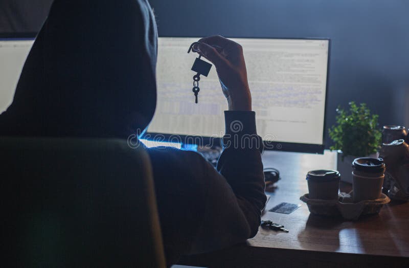 Computer Burglar Downloading Information from Digital Device Stock ...