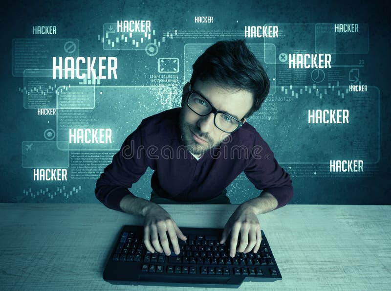 Hacker with Keyboard and Glasses Stock Image - Image of business ...