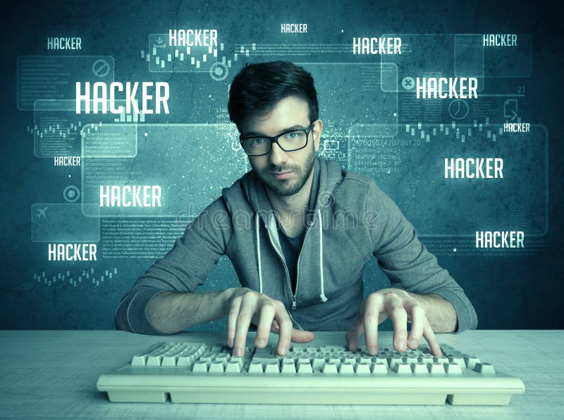Hacker with Keyboard and Glasses Stock Image - Image of digital ...