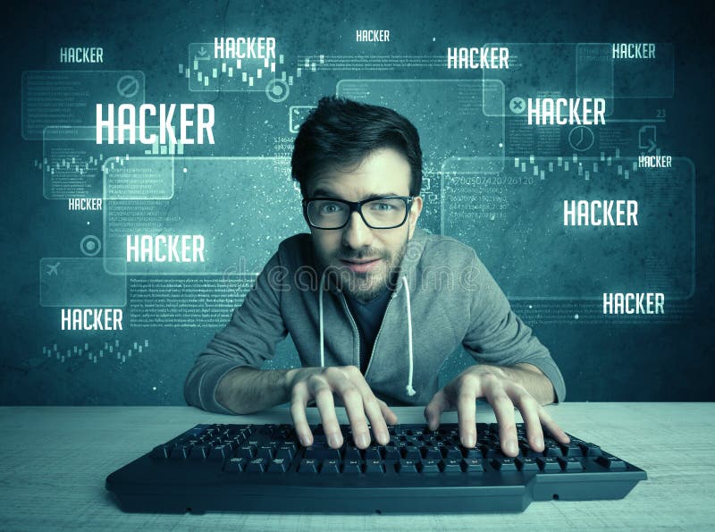 Hacker with Keyboard and Glasses Stock Image - Image of letters, mind ...
