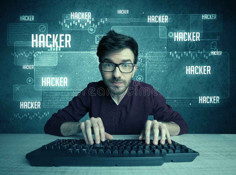 Hacker with Keyboard and Glasses Stock Image - Image of face, number ...