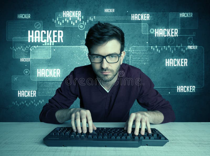 Hacker with Keyboard and Glasses Stock Image - Image of face, number ...