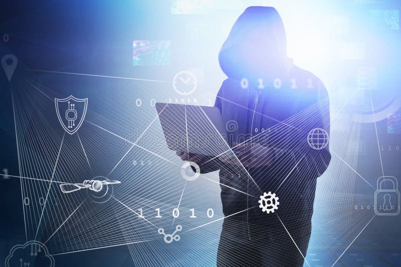 Hacker with Laptop, Big Data Interface Stock Photo - Image of filter ...