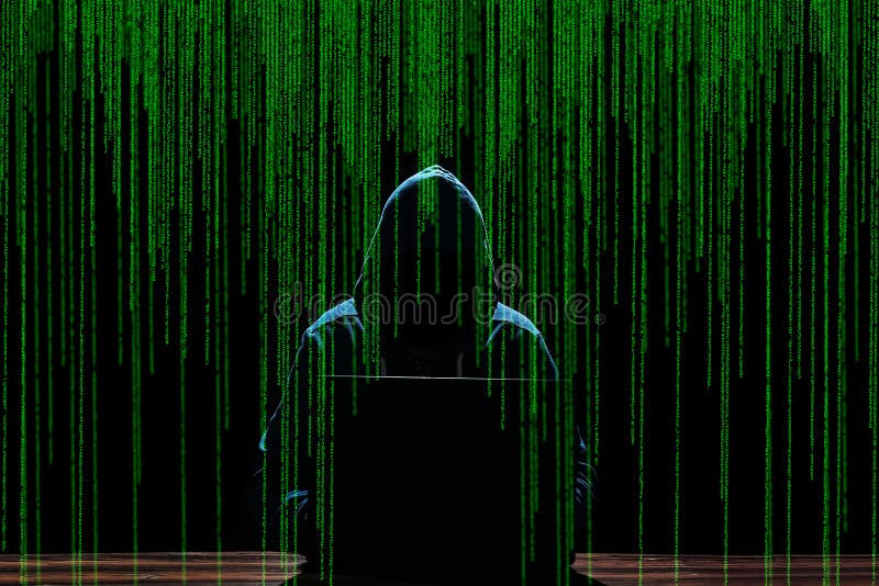 Hacker with Laptop on Black Background Stock Photo - Image of concept ...