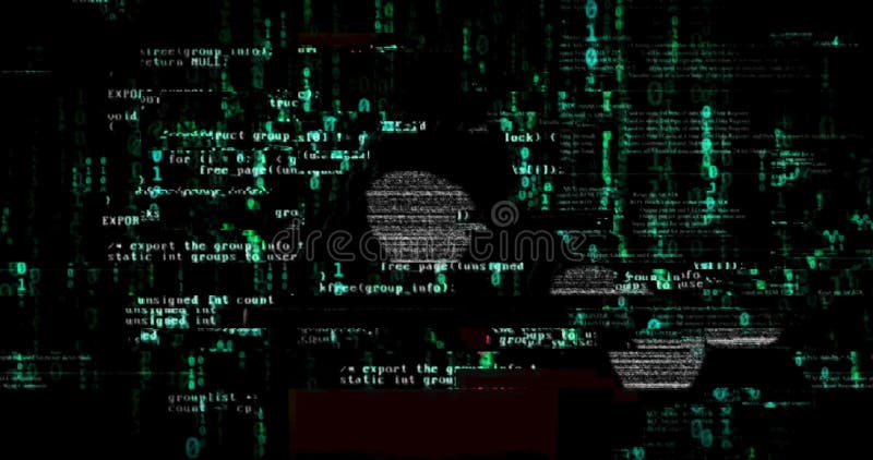 Hacker Laptop And Coding Overlay Of Language For Data Transfer Binary Code And Programming