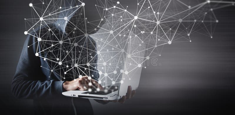 Hacker with Laptop. Computer Crime Stock Photo - Image of binary ...