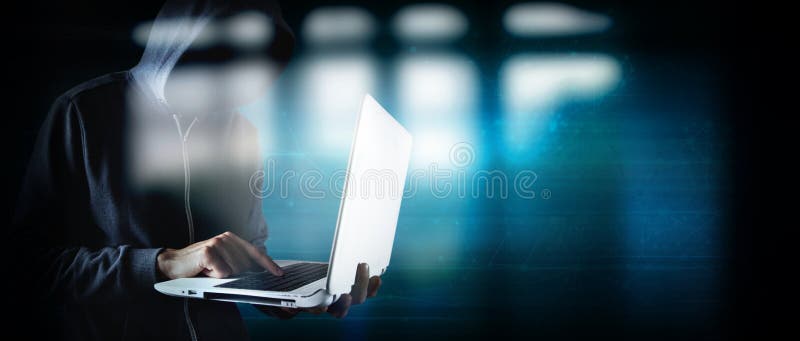 Hacker with Laptop. Computer Crime Stock Image - Image of attack ...