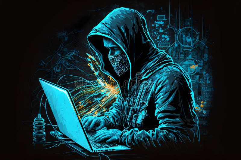 Hacker with Laptop Computer Stealing Confidential Information Created ...