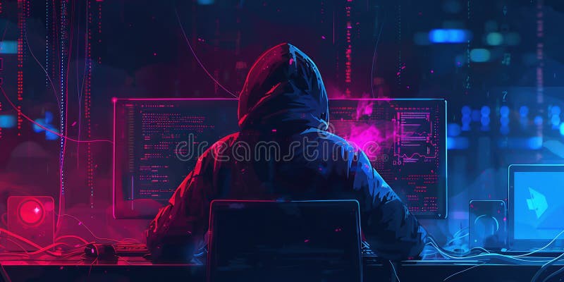 Hacker with Laptop in Dark Room, Cyber Security Stock Photo - Image of ...