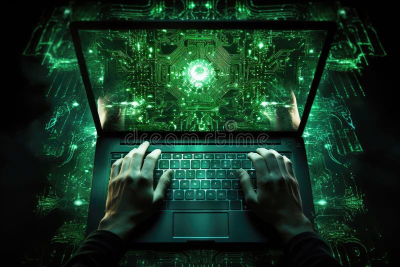 Hacker on a Laptop and Engaged in Cybercrime . Generative AI Stock ...