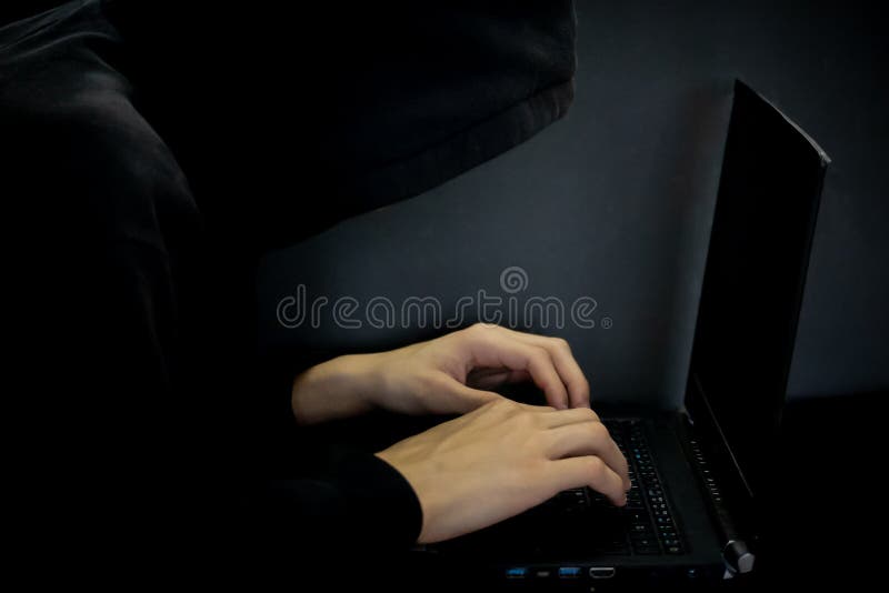 Hacker on a laptop stock image. Image of criminal, internet - 174576593