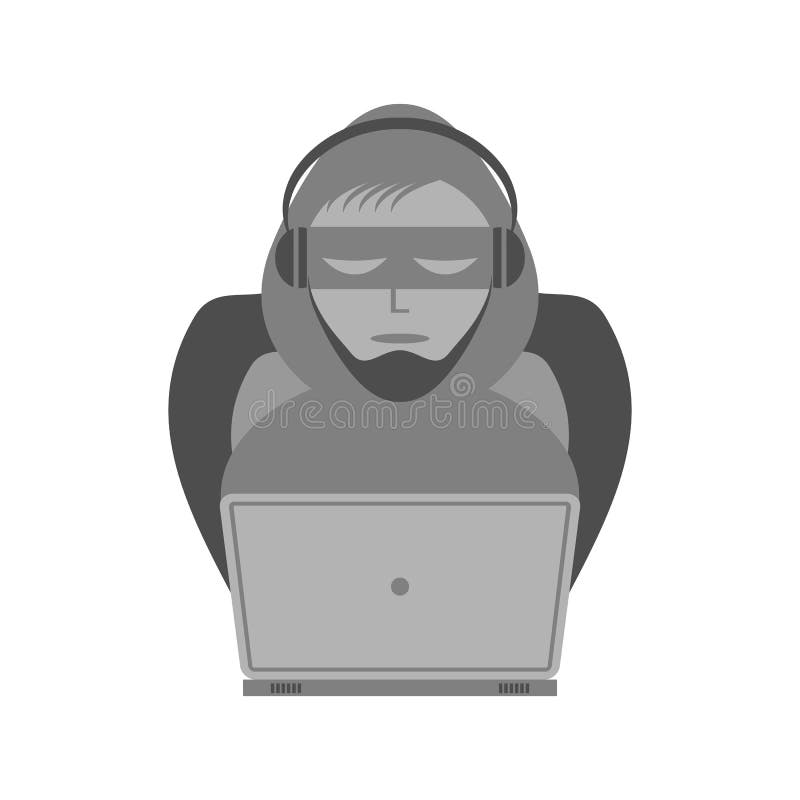 Hacker with Laptop Icon Isolated on White Background Stock Vector ...
