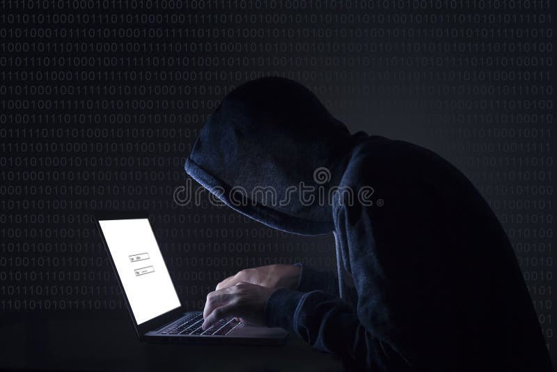 Hacker with Laptop Initiating Cyber Attack Stock Photo - Image of ...