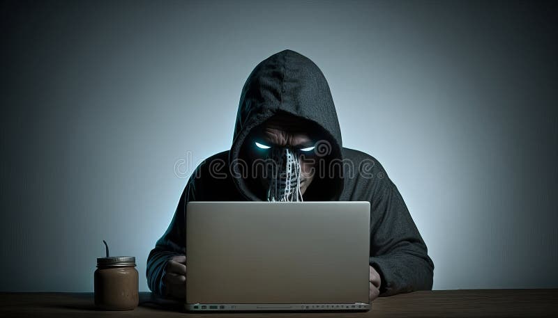 Hacker with Laptop Initiating Cyber Attack. Generative AI Stock ...