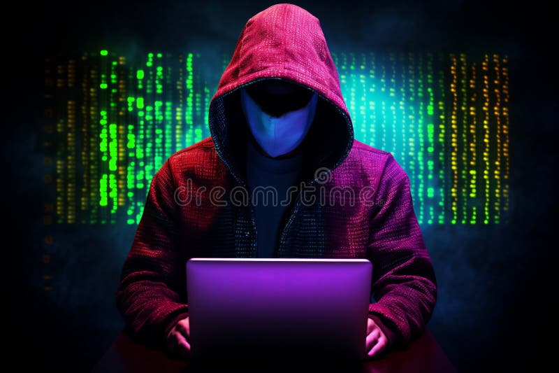 Hacker on a Laptop, a Man Wearing a Hood on a Laptop, Image Made Up of ...