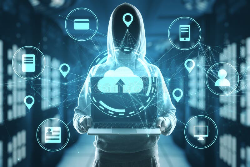 Hacker With Laptop In Server Room Stock Image - Image of motion ...