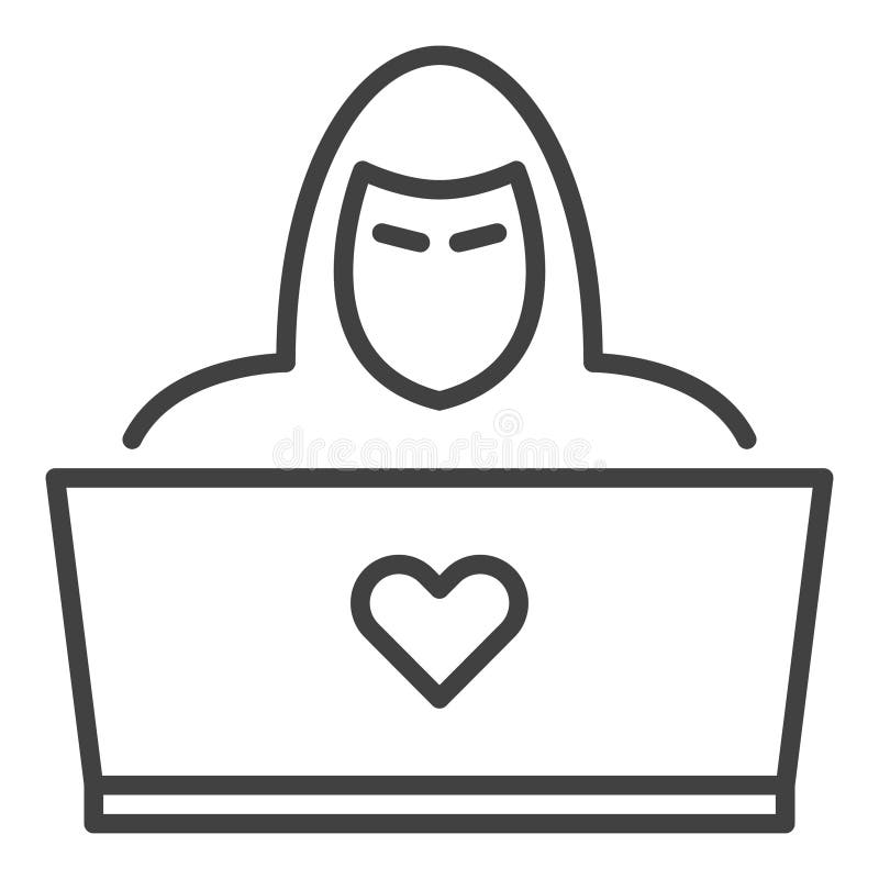 Hacker with Laptop Vector Outline Icon or Symbol Stock Vector ...