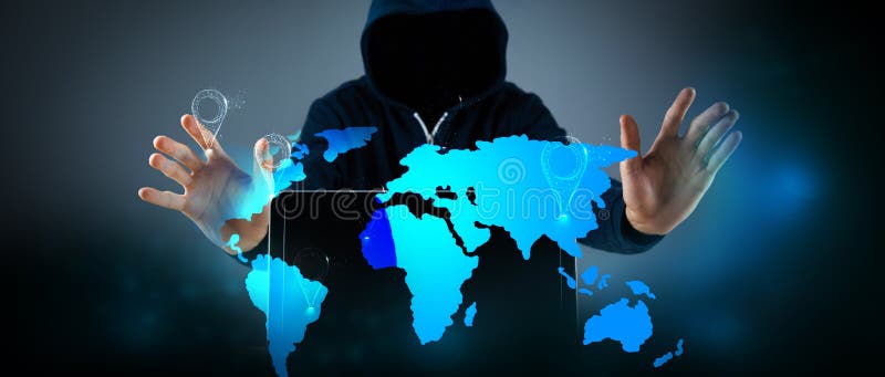Hacker with Laptop World Cyber War Stock Photo - Image of internet ...
