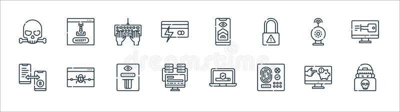 Hacker Line Icons. Linear Set Stock Vector - Illustration of computer, protection: 192573732
