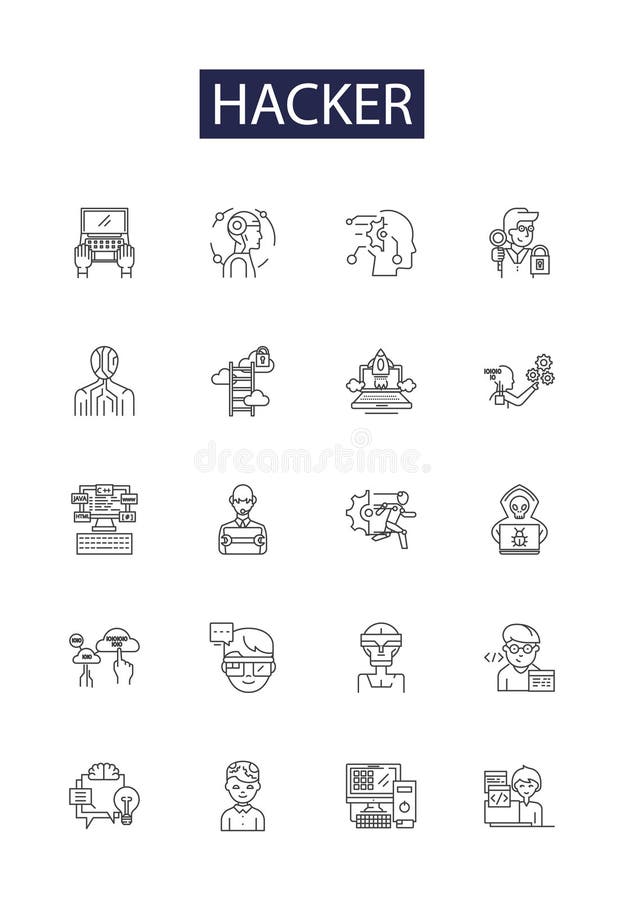 Hacker Line Vector Icons and Signs. Internet, Computer, Data, Security ...