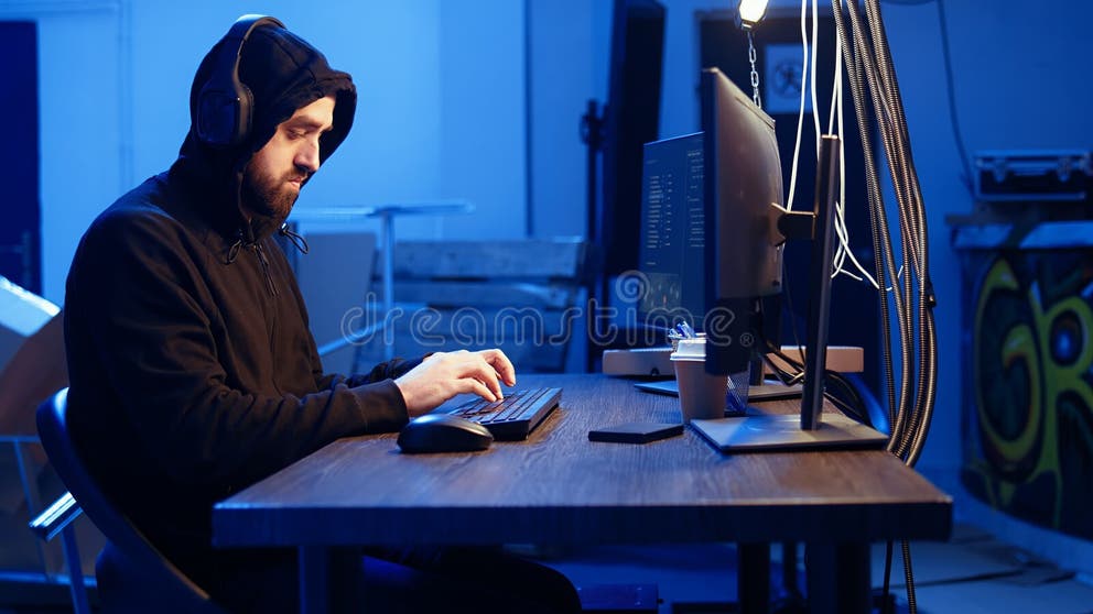 Hacker Listening Music while Hiding in Underground Bunker and Coding ...