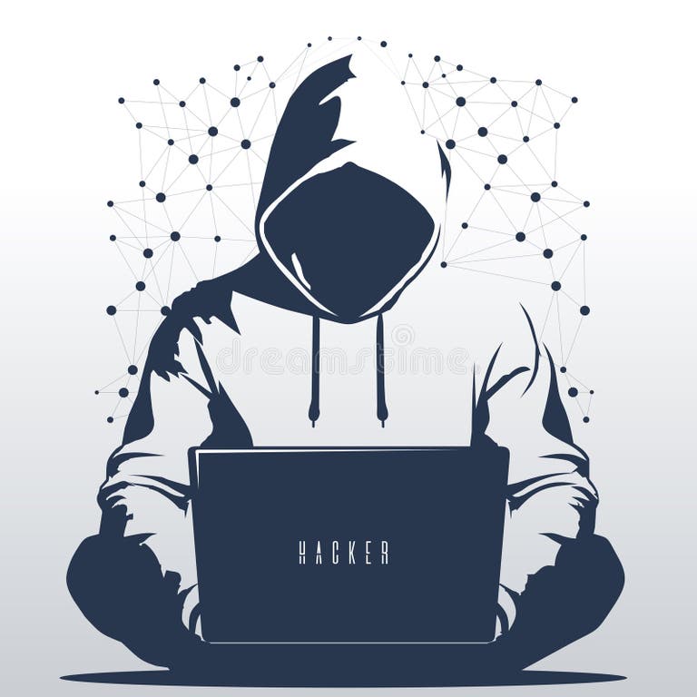 Hacker Logo. Computer Hacker with Laptop, a Guy in a Hoodie Sits on the ...