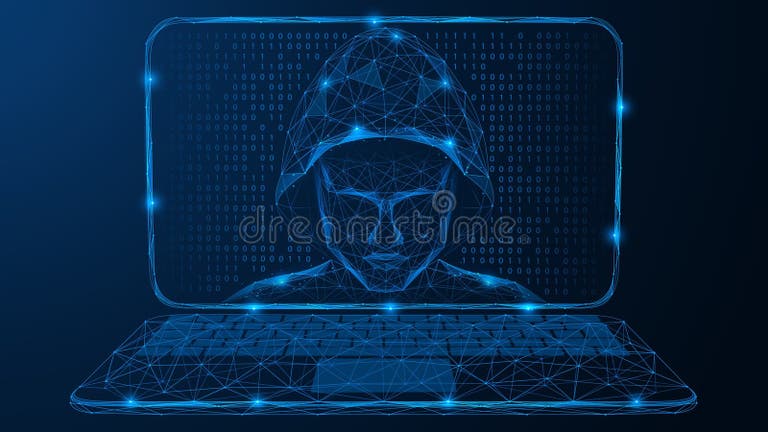 A Hacker Looking Out of a Laptop Screen. Stock Illustration ...
