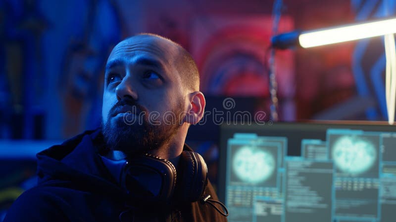 Hacker Looking Over Shoulder and Feeling Anxious after Stealing Data ...